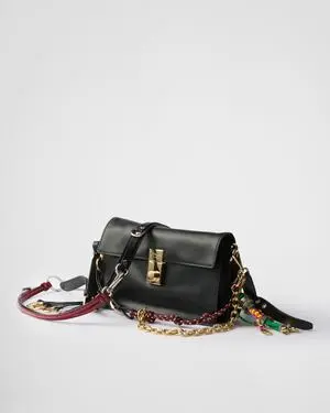 Prada Soft Sound Leather Shoulder Bag With Charms - Black