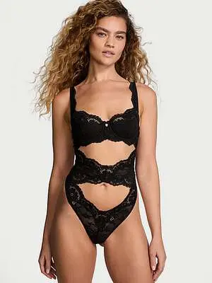 Victoria's Secret Dream Angels Dare To Lace Uplift Balconette Teddy - Black