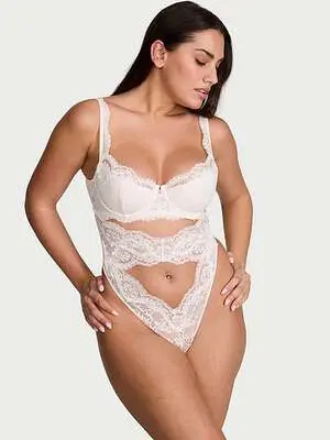 Victoria's Secret Dream Angels Dare To Lace Uplift Balconette Teddy - White,ivory