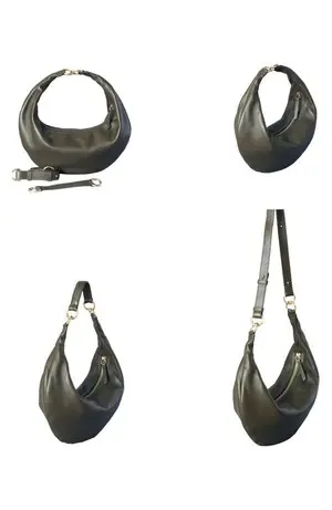 HYER GOODS Leather Convertible Hobo Ring Bag - Olive