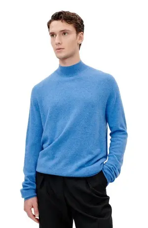 Gobi Cashmere Essential Mock Neck Cashmere Sweater - Blue
