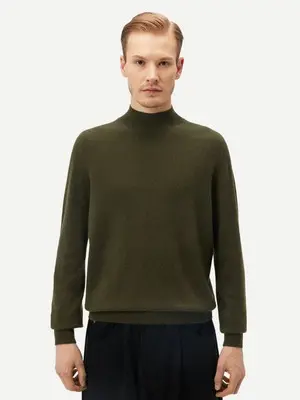 Gobi Cashmere Essential Mock Neck Cashmere Sweater Capulet Olive