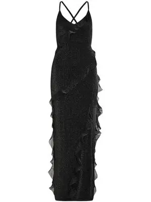 Karl Lagerfeld Lurex Ruffle Maxi Dress - Black