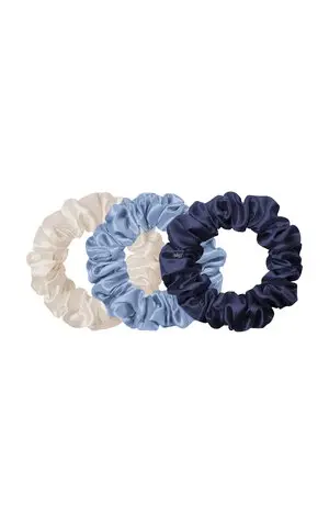 Slip Slip Set Of Three Large Silk Scrunchies Blue
