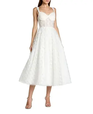 Mac Duggal Polka Dot Bustier A-line Midi Dress - Ivory