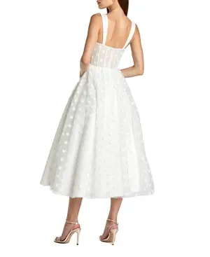 Mac Duggal Polka Dot Bustier A-line Midi Dress - Ivory