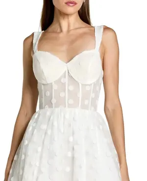Mac Duggal Polka Dot Bustier A-line Midi Dress - Ivory