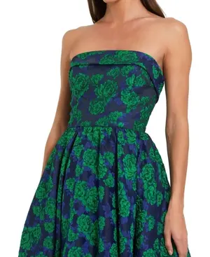 Mac Duggal Brocade Strapless A-line Midi Dress - Emerald Multi