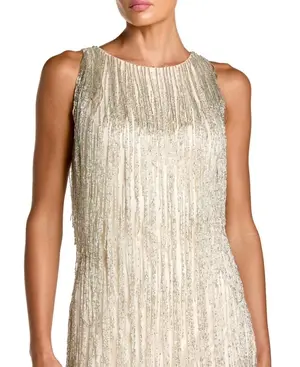 Mac Duggal Embellished Beaded Fringe Mini Dress