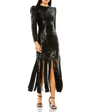Mac Duggal Long Sleeve High Neck Dress - Black