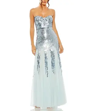 Mac Duggal Sleeveless Sequin Mesh Gown - Ice Blue