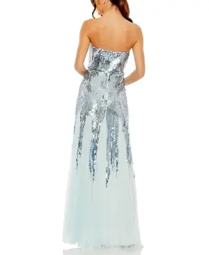 Mac Duggal Sleeveless Sequin Mesh Gown - Ice Blue