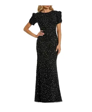 Mac Duggal Short Sleeve Embellished Gown - Black
