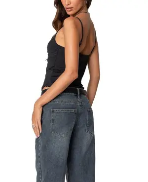 EDIKTED Drawstring Split Front Top - Black