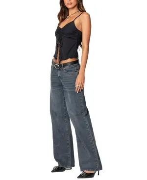 EDIKTED Drawstring Split Front Top - Black