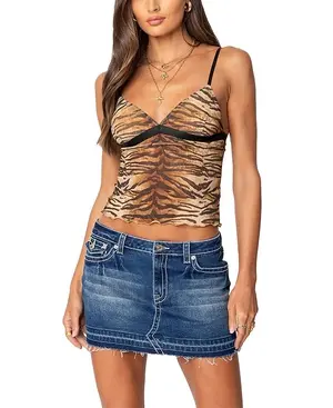 EDIKTED Tiger Printed Mesh Tank Top