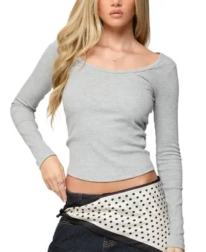 EDIKTED Makenna Scoop Neck Top - Gray Melange