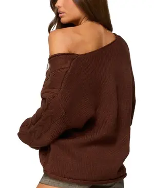 EDIKTED Inga Cable Knit Sweater - Brown