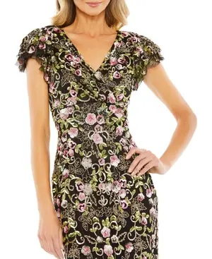 Mac Duggal Floral Embellished Dress - Black Multi