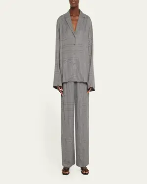 TOTEME Monogram Flannel Pajama Bottoms - Dark Grey