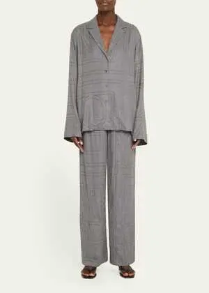 TOTEME Monogram Flannel Pajama Bottoms - Dark Grey