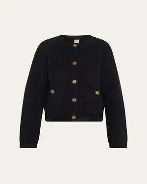 TOTEME Hammered Button Wool Cashmere Cardigan - Black