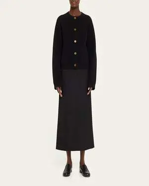 TOTEME Hammered Button Wool Cashmere Cardigan - Black
