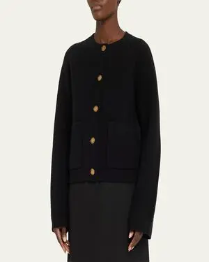 TOTEME Hammered Button Wool Cashmere Cardigan - Black