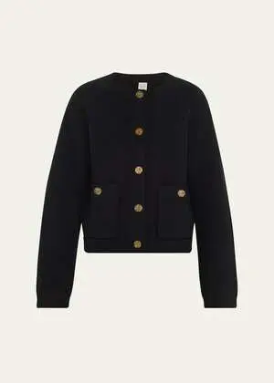 TOTEME Hammered Button Wool Cashmere Cardigan - Black