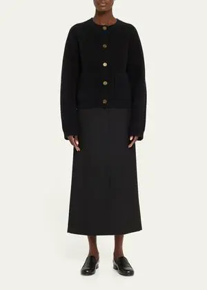 TOTEME Hammered Button Wool Cashmere Cardigan - Black