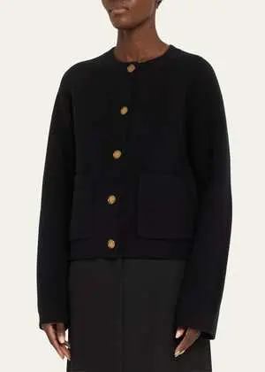 TOTEME Hammered Button Wool Cashmere Cardigan - Black