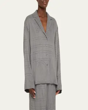 TOTEME Monogram Flannel Pajama Top - Dark Grey