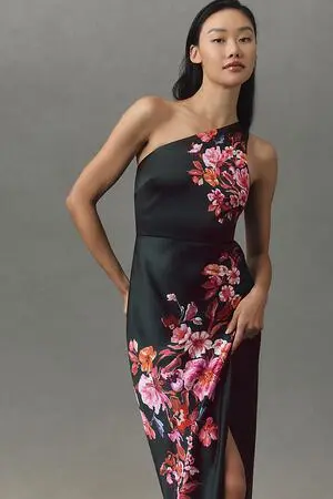 Bhldn Dylan Stretch Sat One-shoulder Side-slit Maxi Dress