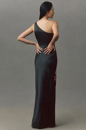 Bhldn Dylan Stretch Sat One-shoulder Side-slit Maxi Dress