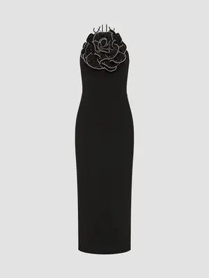 Rebecca Vallance Eliana Floral Halterneck Midi-dress - Black