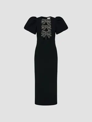 Rebecca Vallance Eliana Crystal-embellished Velvet Puff-sleeve Midi-dress - Black
