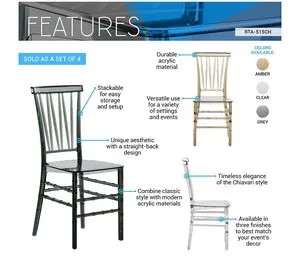 TECHNI HOME Set Of 4 Stackable Chiavari Style A Rylic Chairs