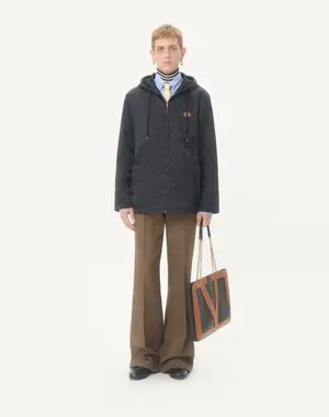 Valentino Garavani Nylon Hooded Windbreaker With Vlogo Patch - Black