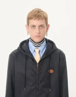 Valentino Garavani Nylon Hooded Windbreaker With Vlogo Patch - Black