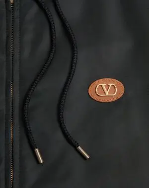 Valentino Garavani Nylon Hooded Windbreaker With Vlogo Patch - Black