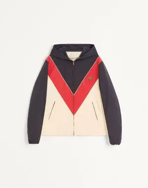 Valentino Garavani Hooded Nylon Windbreaker With Vlogo - Navy/red/blue