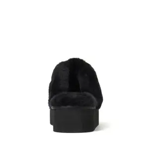 DEARFOAMS Fireside Melton Genuine Shearling Platform Scuff Slipper - Black