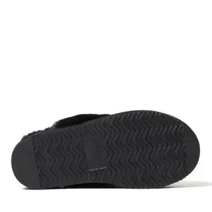DEARFOAMS Fireside Melton Genuine Shearling Platform Scuff Slipper - Black