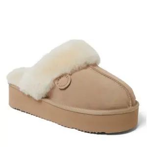 DEARFOAMS Fireside Melton Genuine Shearling Platform Scuff Slipper - Sand