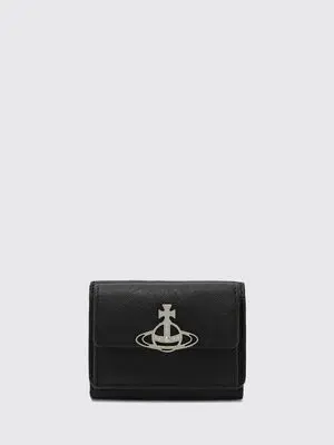 VIVIENNE WESTWOOD Saffiano Leather Wallet With Metallic Orb Logo - Black