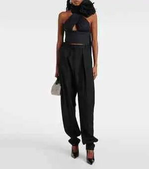 AREA Floral-appliqué Halterneck Top