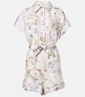 Zimmermann Acacia Floral Linen Playsuit - Purple