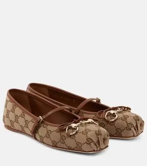 Gucci Horsebit Gg Canvas Ballet Flats - Neutrals
