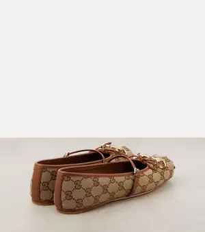 Gucci Horsebit Gg Canvas Ballet Flats - Neutrals