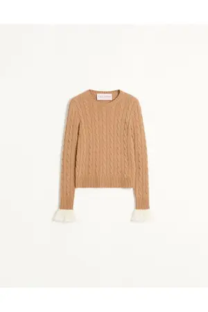 Valentino Garavani Valentino Garavani Cashmere Sweater With Mohair Ruffle Cuffs - Natural